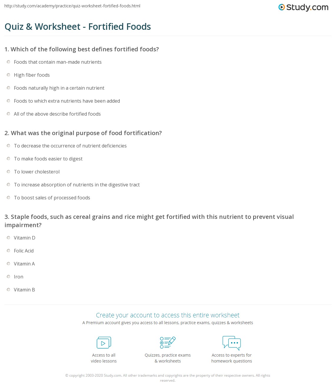 Quiz & Worksheet - Fortified Foods | Study.com