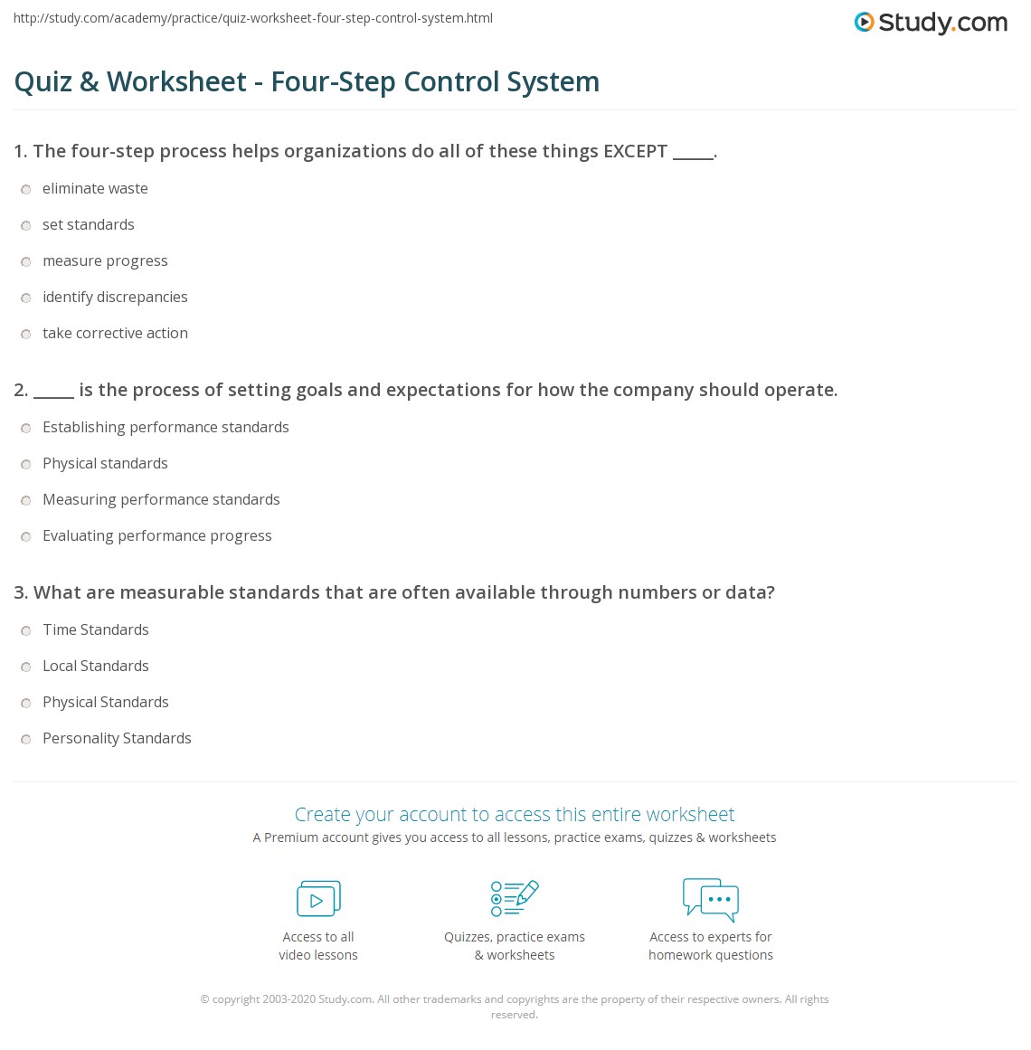 Quiz & Worksheet - Four-Step Control System | Study.com