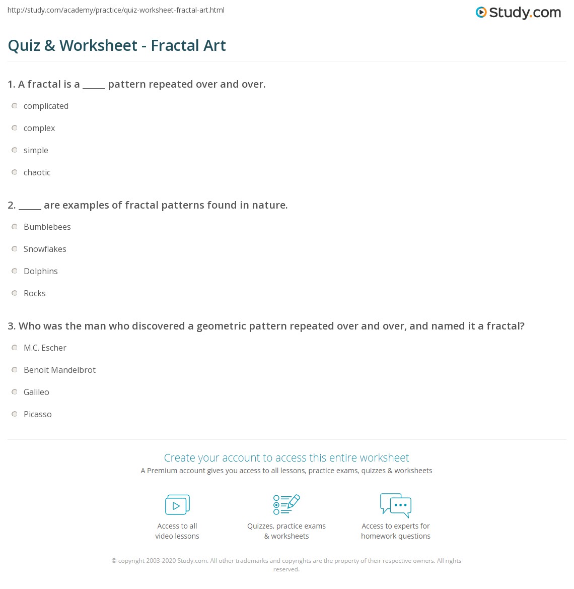 Quiz & Worksheet - Fractal Art | Study.com