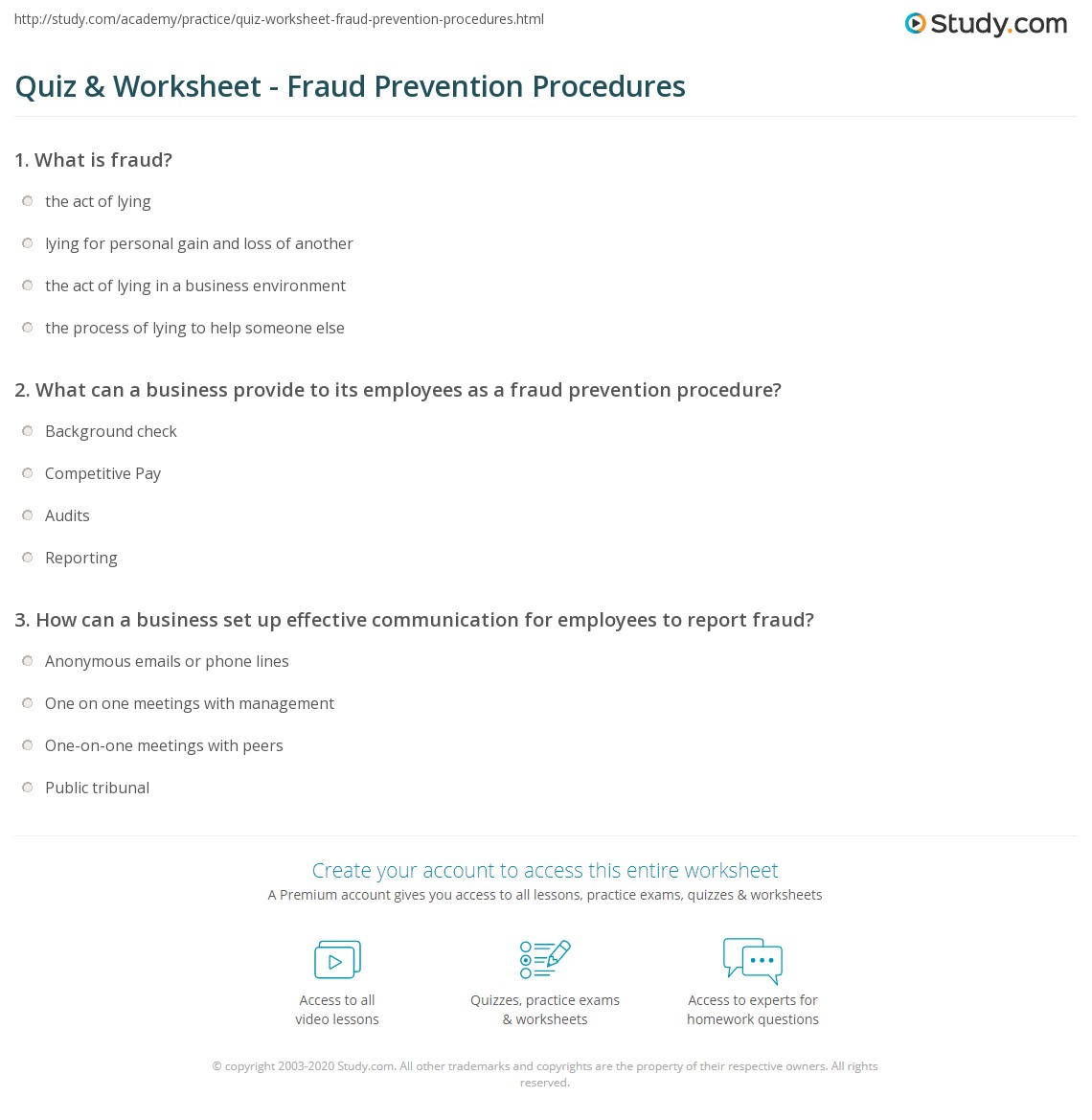 Quiz & Worksheet - Fraud Prevention Procedures | Study.com