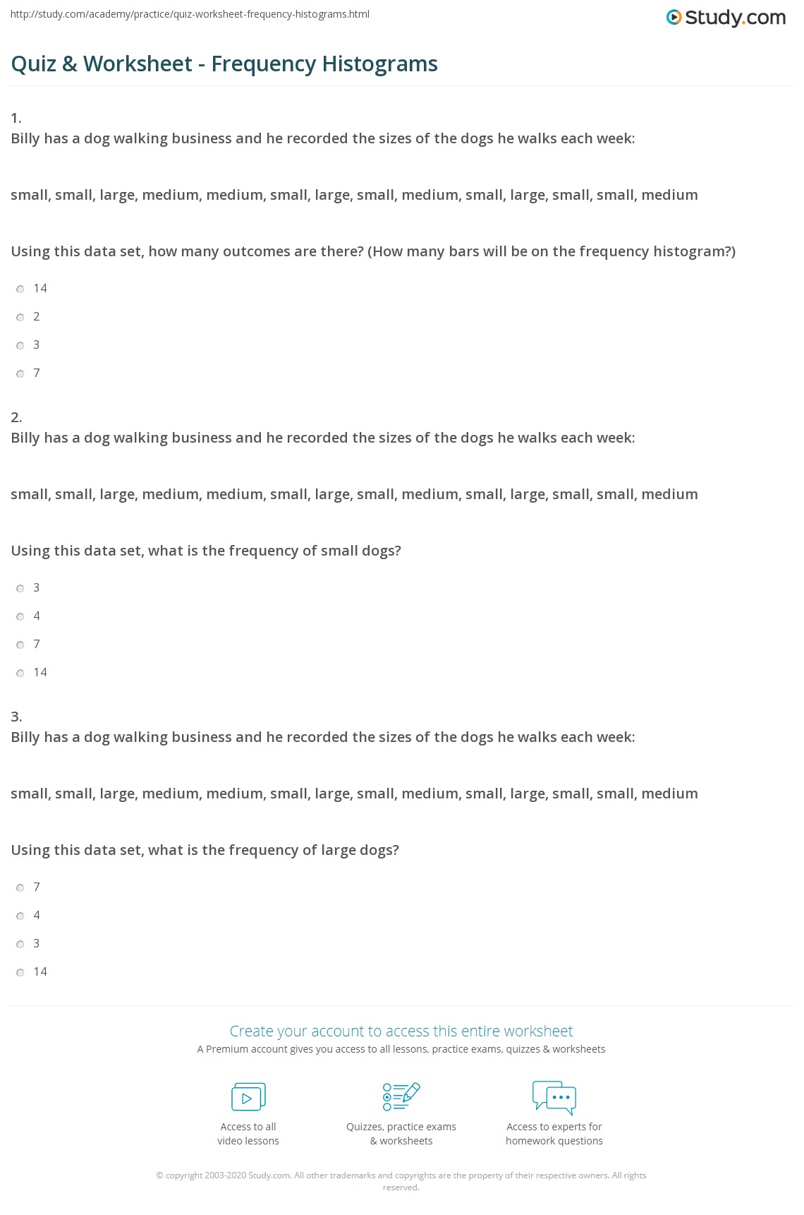 Quiz & Worksheet - Frequency Histograms | Study.com