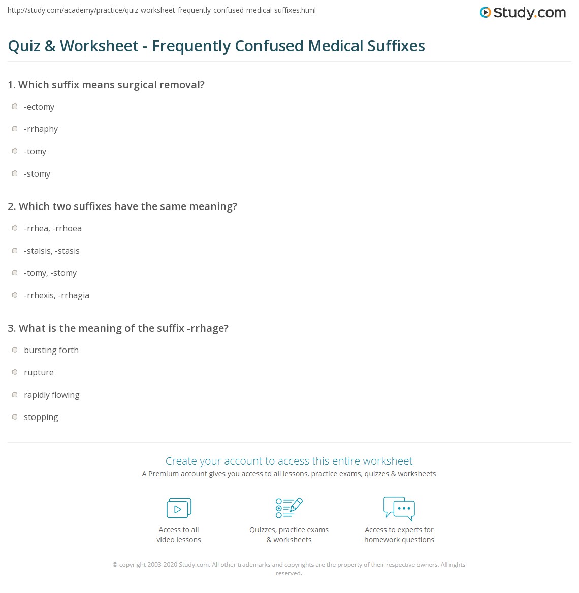Quiz & Worksheet - Frequently Confused Medical Suffixes | Study.com