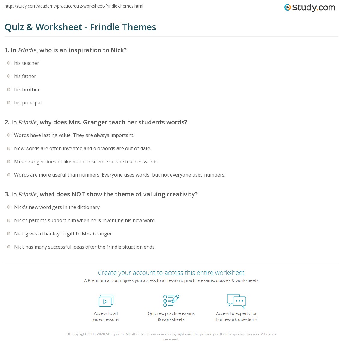 Quiz & Worksheet - Frindle Themes | Study.com