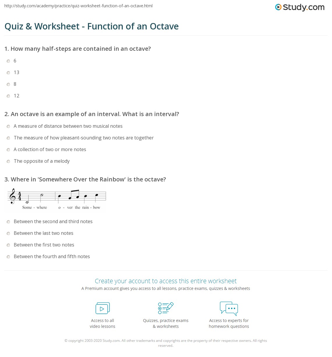 Quiz & Worksheet - Function of an Octave | Study.com