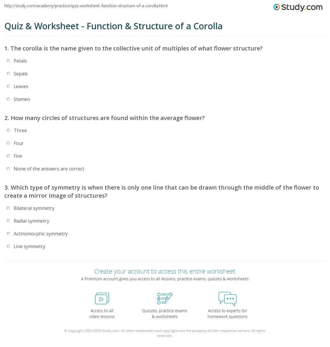 Quiz & Worksheet - Function & Structure of a Corolla | Study.com
