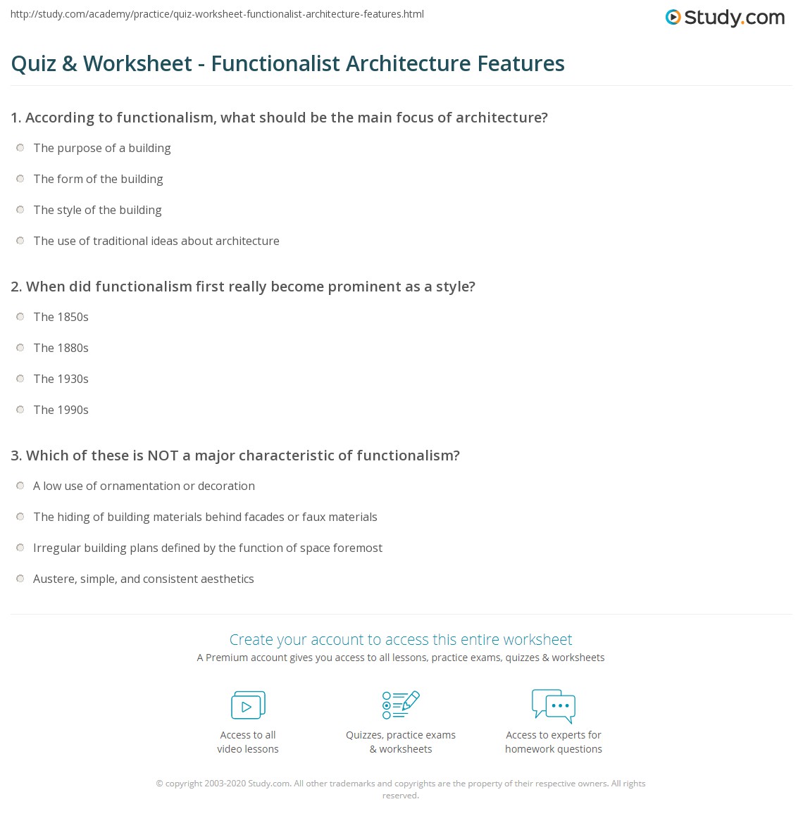 Quiz & Worksheet - Functionalist Architecture Features | Study.com