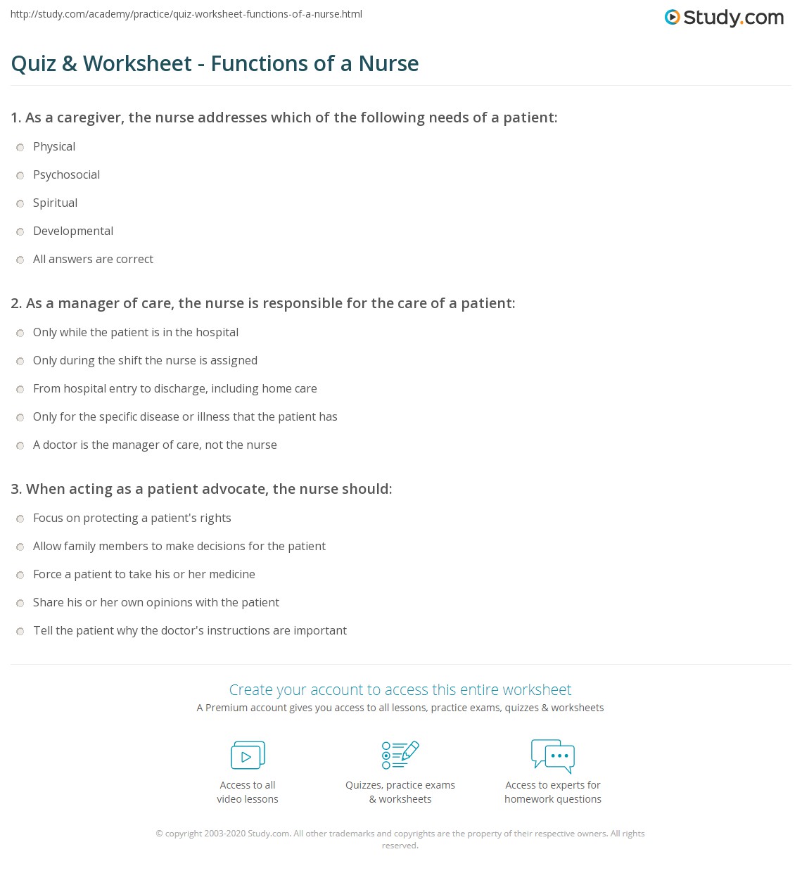 Quiz Worksheet Functions Of A Nurse Study Quiz Worksheet Functions Of A Nurse Study