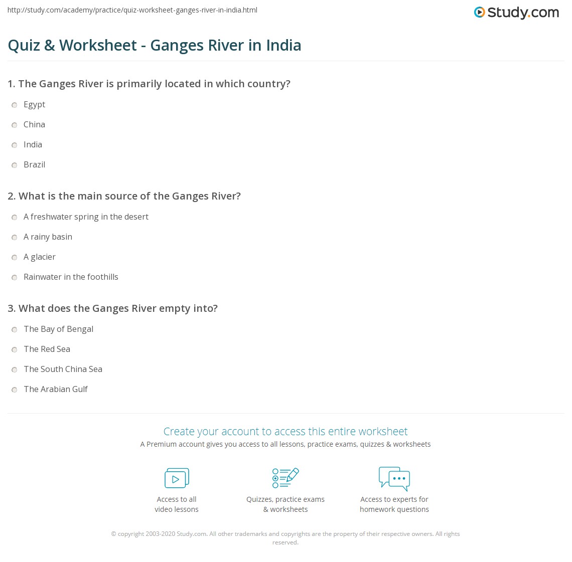 Quiz & Worksheet - Ganges River in India | Study.com