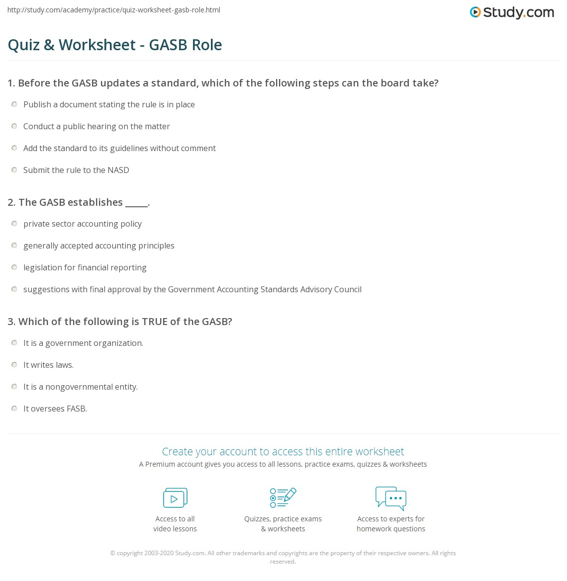 Quiz & Worksheet - GASB Role | Study.com