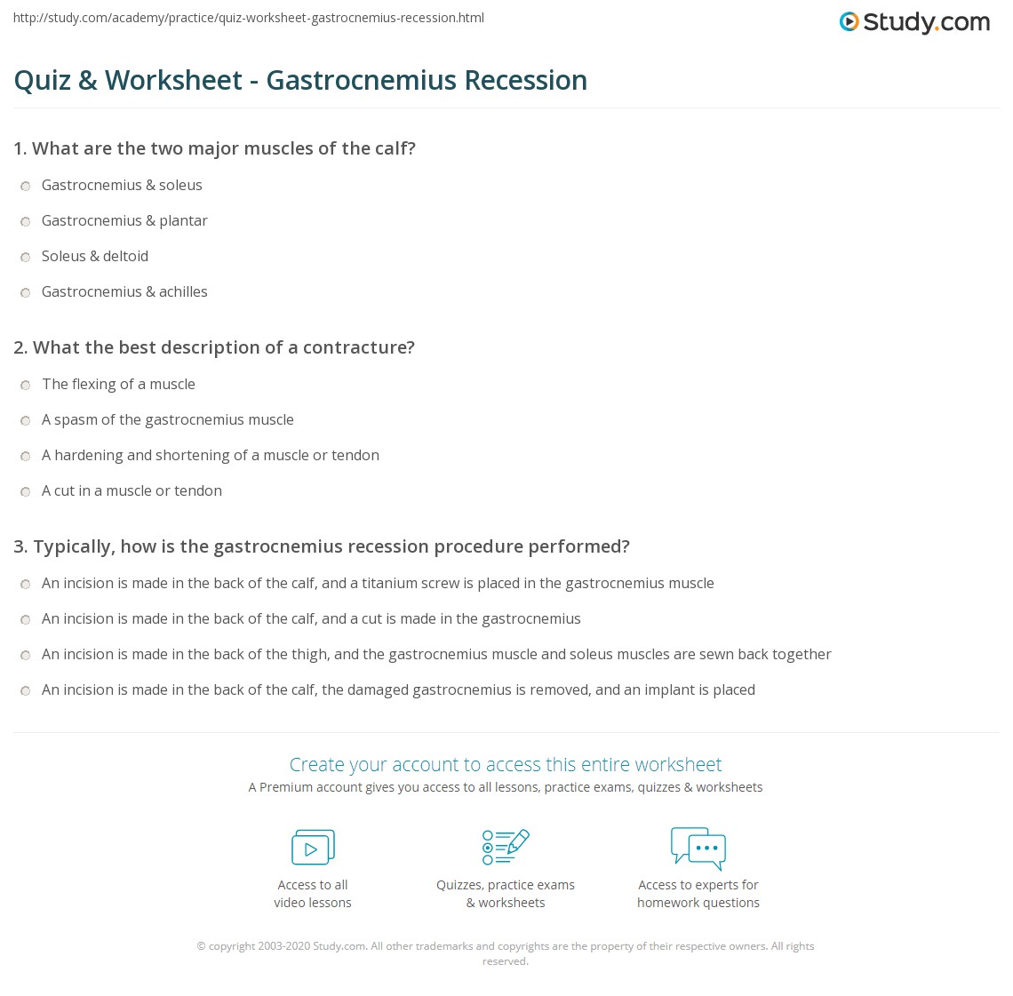 Quiz & Worksheet - Gastrocnemius Recession | Study.com