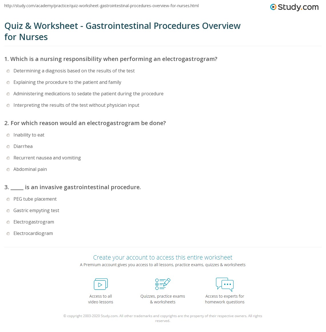 Quiz & Worksheet - Gastrointestinal Procedures Overview for Nurses ...