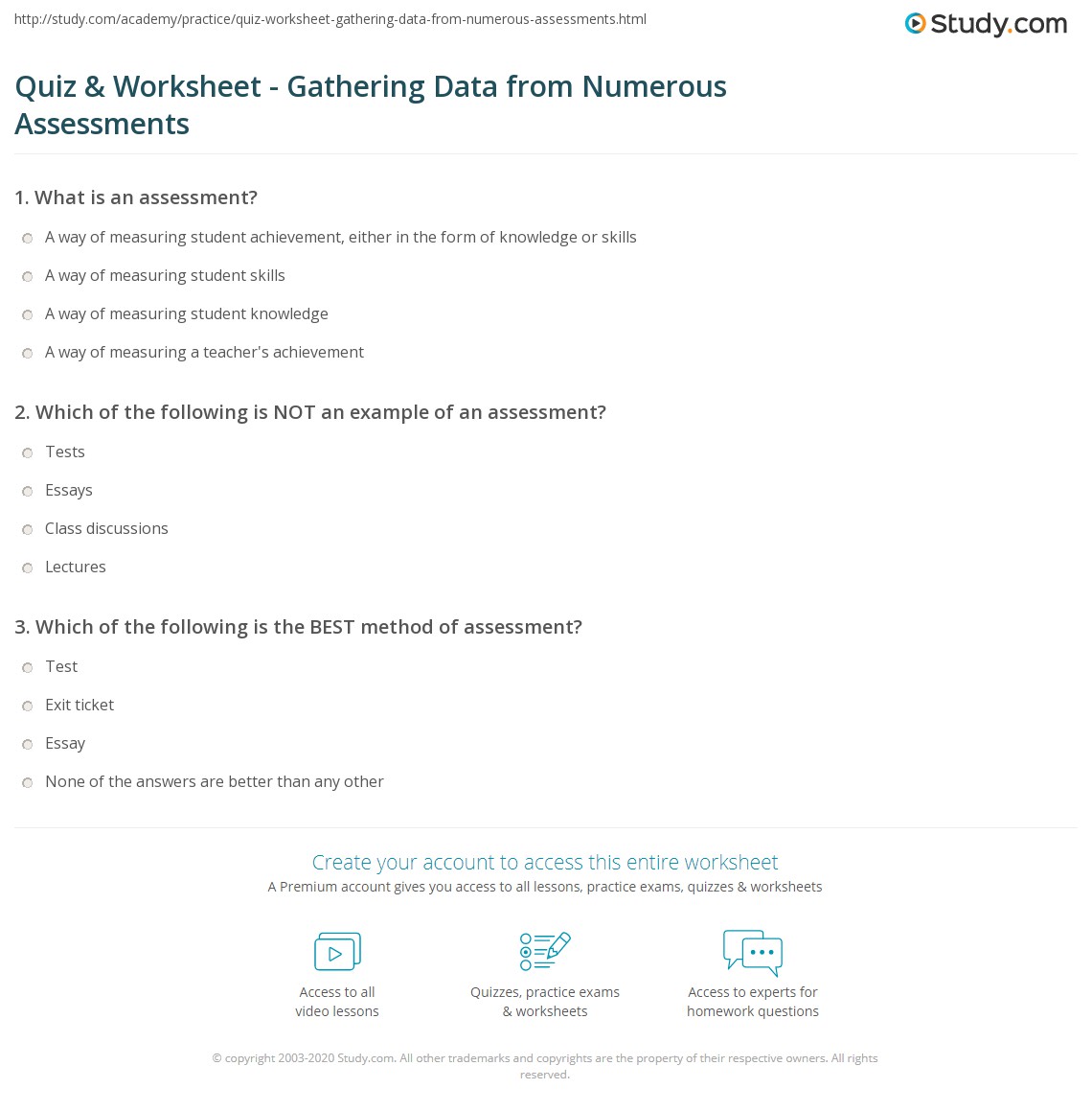 Quiz & Worksheet - Gathering Data from Numerous Assessments | Study.com