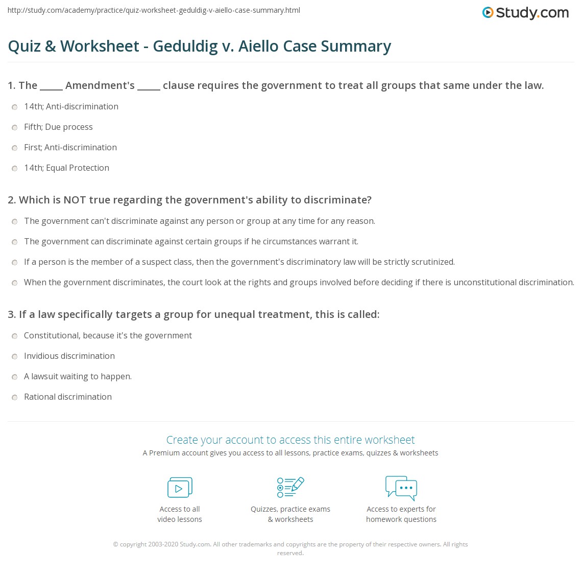 Quiz & Worksheet - Geduldig v. Aiello Case Summary | Study.com
