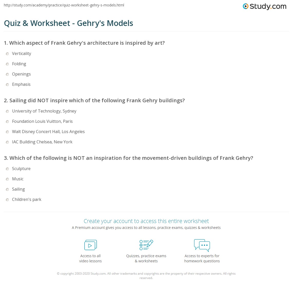 Quiz & Worksheet - Gehry's Models | Study.com