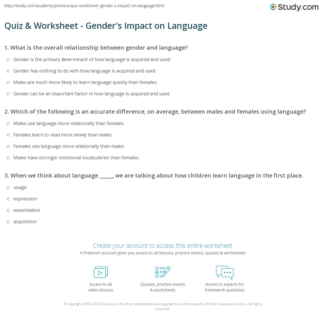 Quiz & Worksheet - Gender's Impact on Language | Study.com