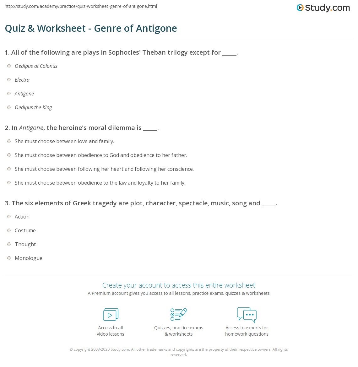 Quiz & Worksheet - Genre of Antigone | Study.com