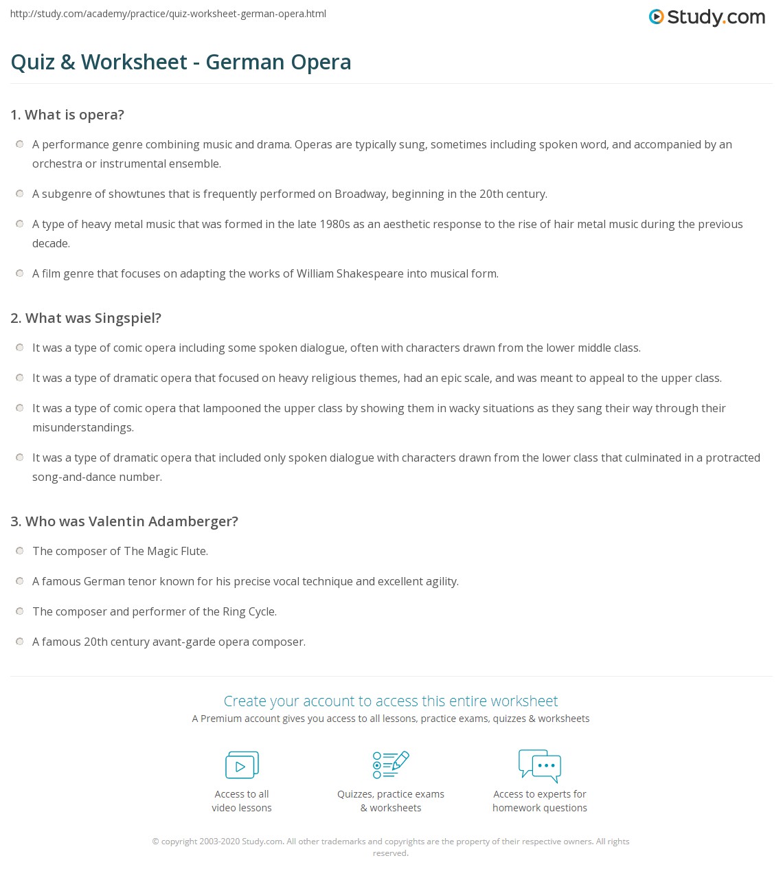 Quiz & Worksheet - German Opera | Study.com