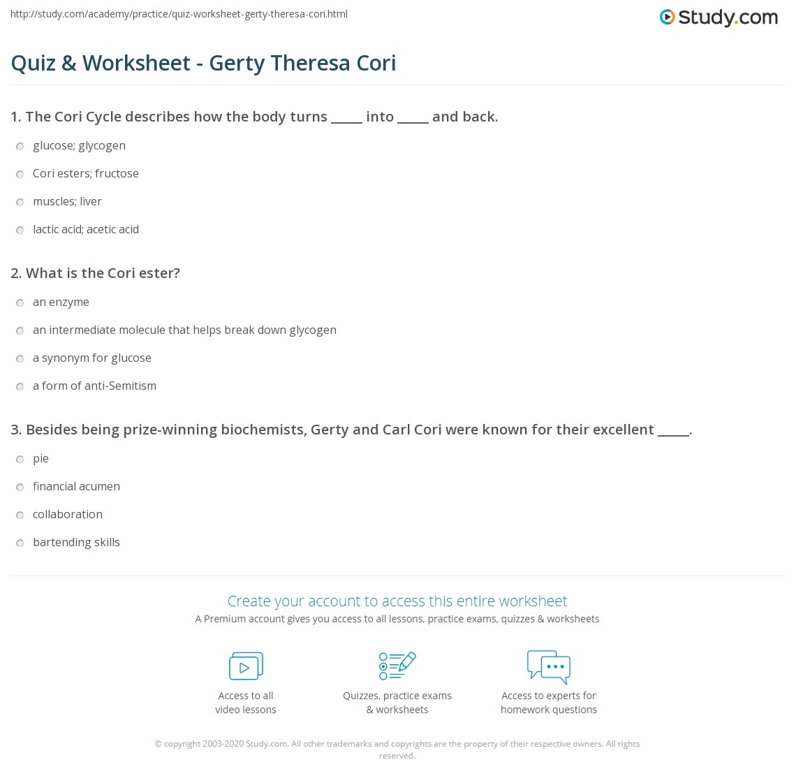 Quiz & Worksheet - Gerty Theresa Cori | Study.com