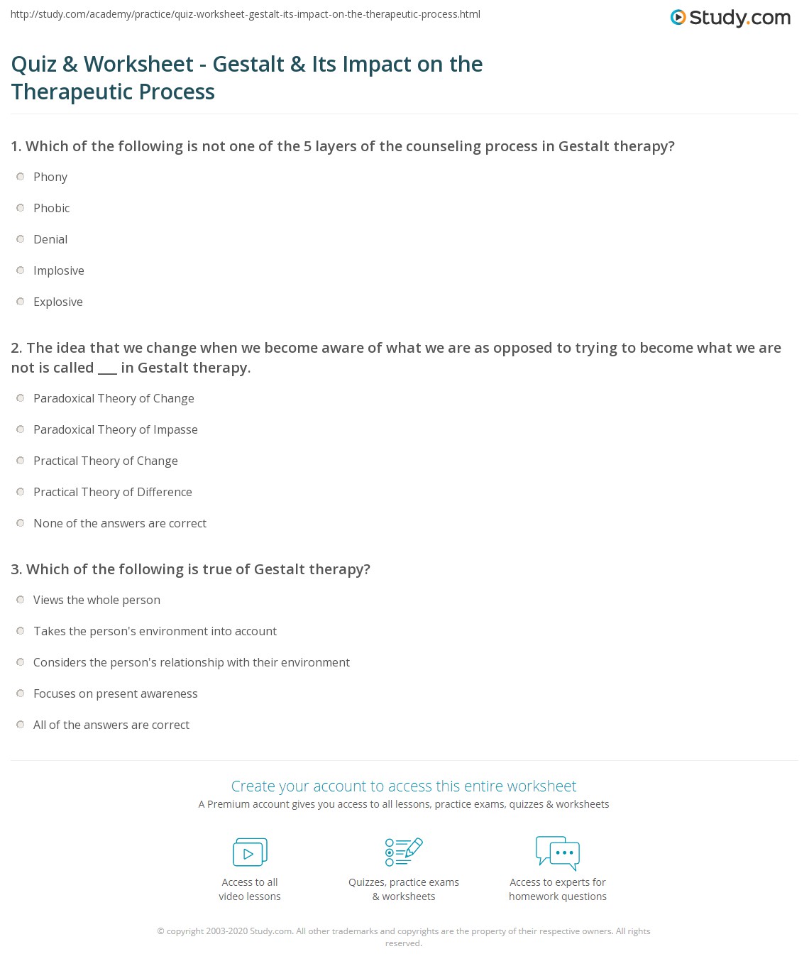 Quiz & Worksheet - Gestalt & Its Impact on the Therapeutic Process ...