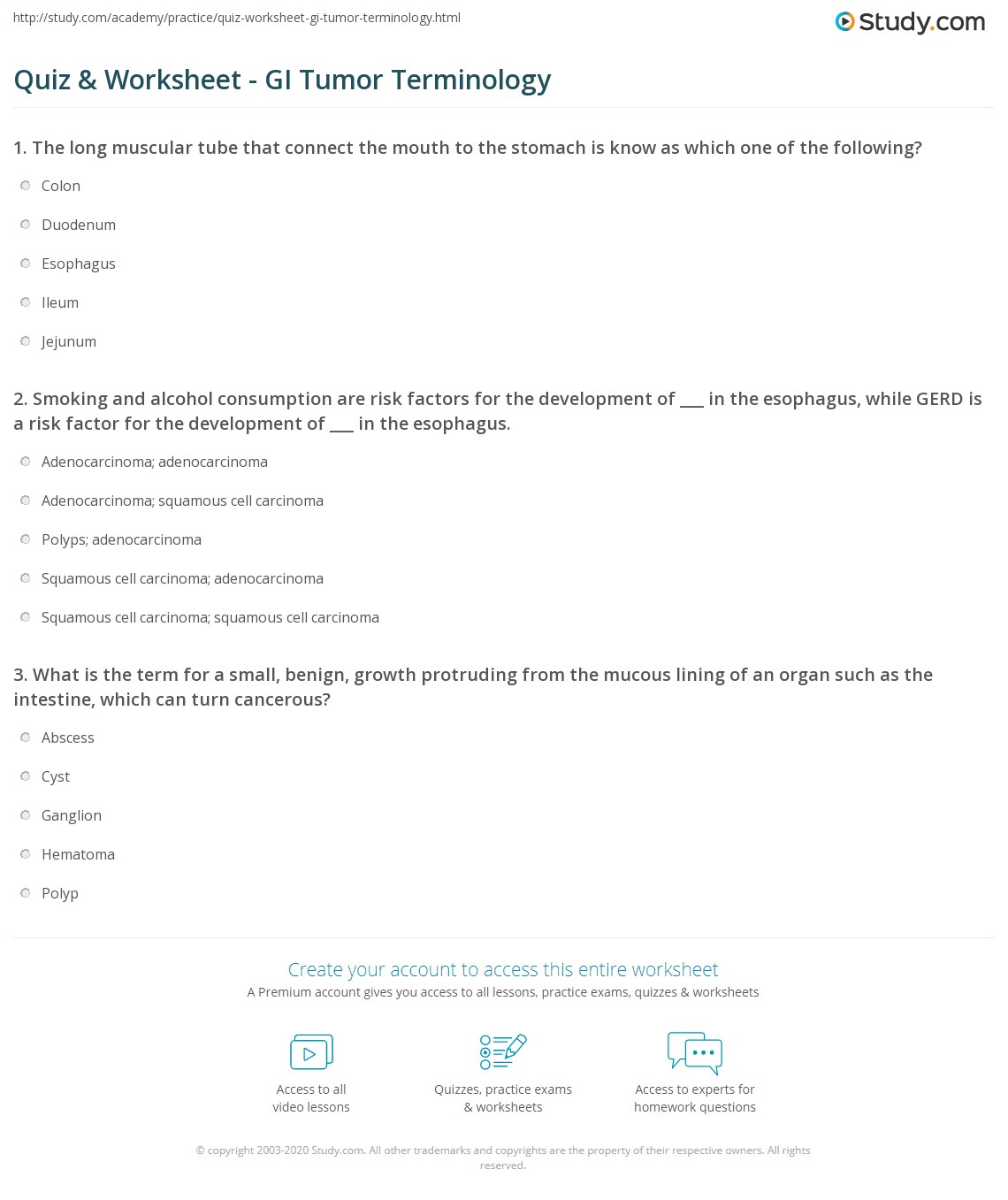 Quiz & Worksheet - GI Tumor Terminology | Study.com