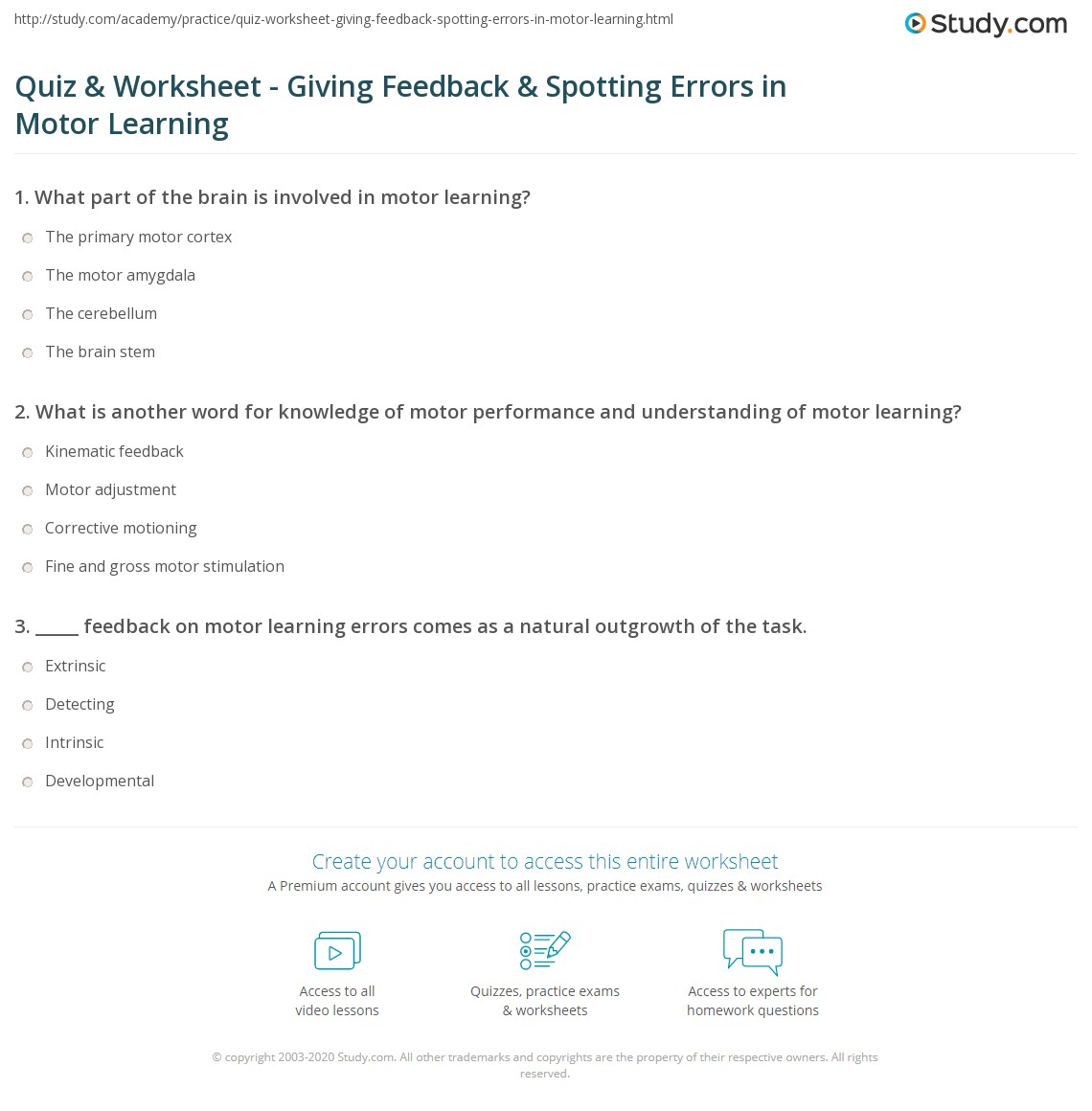 Quiz & Worksheet - Giving Feedback & Spotting Errors in Motor Learning ...