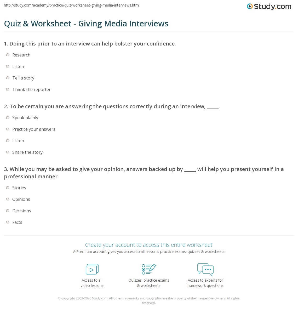 Quiz & Worksheet - Giving Media Interviews | Study.com