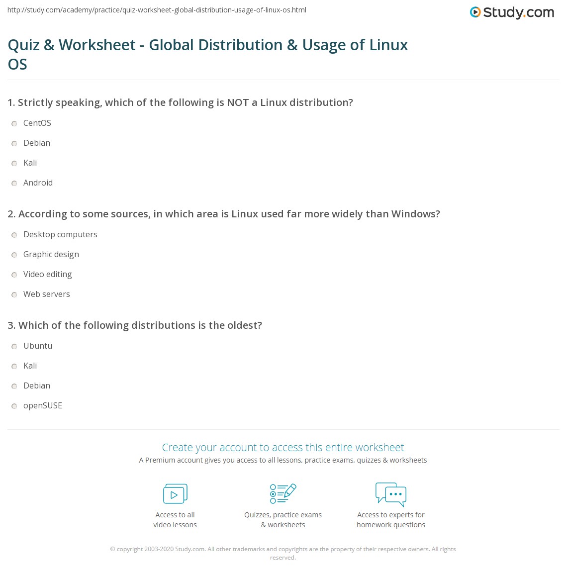 Quiz & Worksheet - Global Distribution & Usage of Linux OS | Study.com