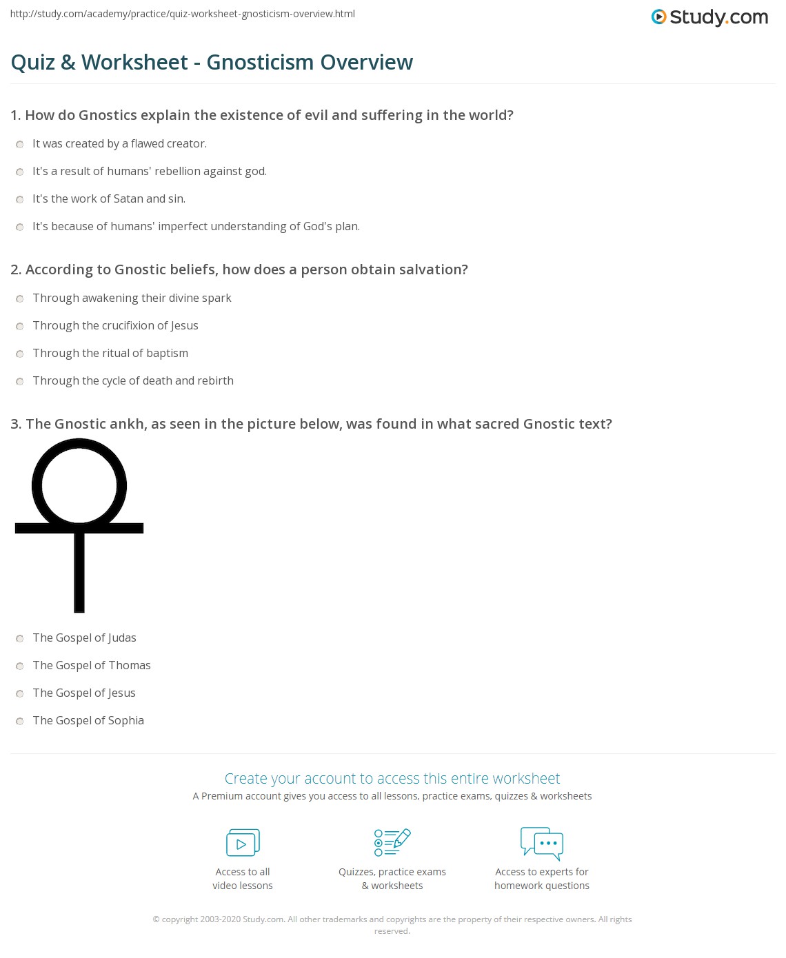 Quiz & Worksheet - Gnosticism Overview | Study.com