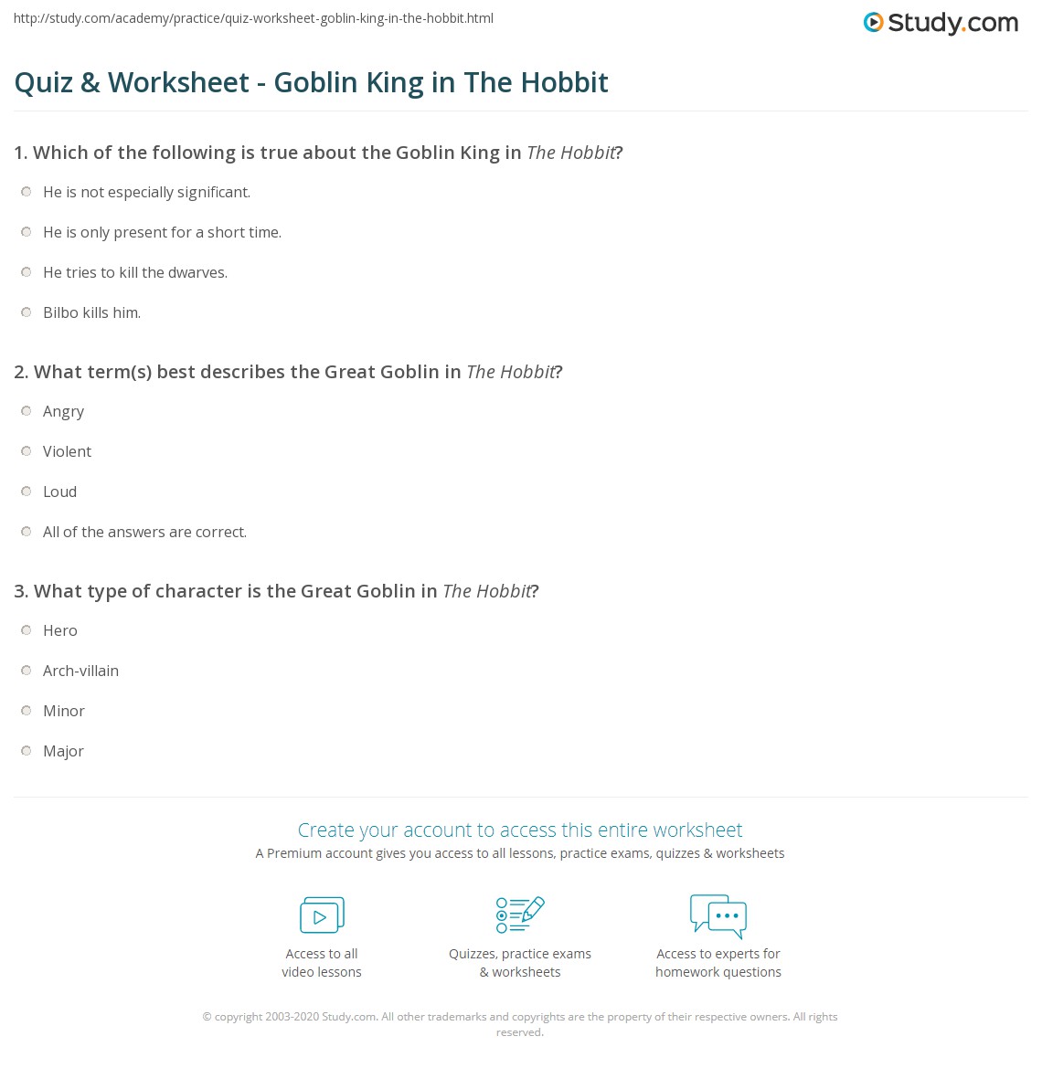 Quiz & Worksheet - Goblin King in The Hobbit | Study.com