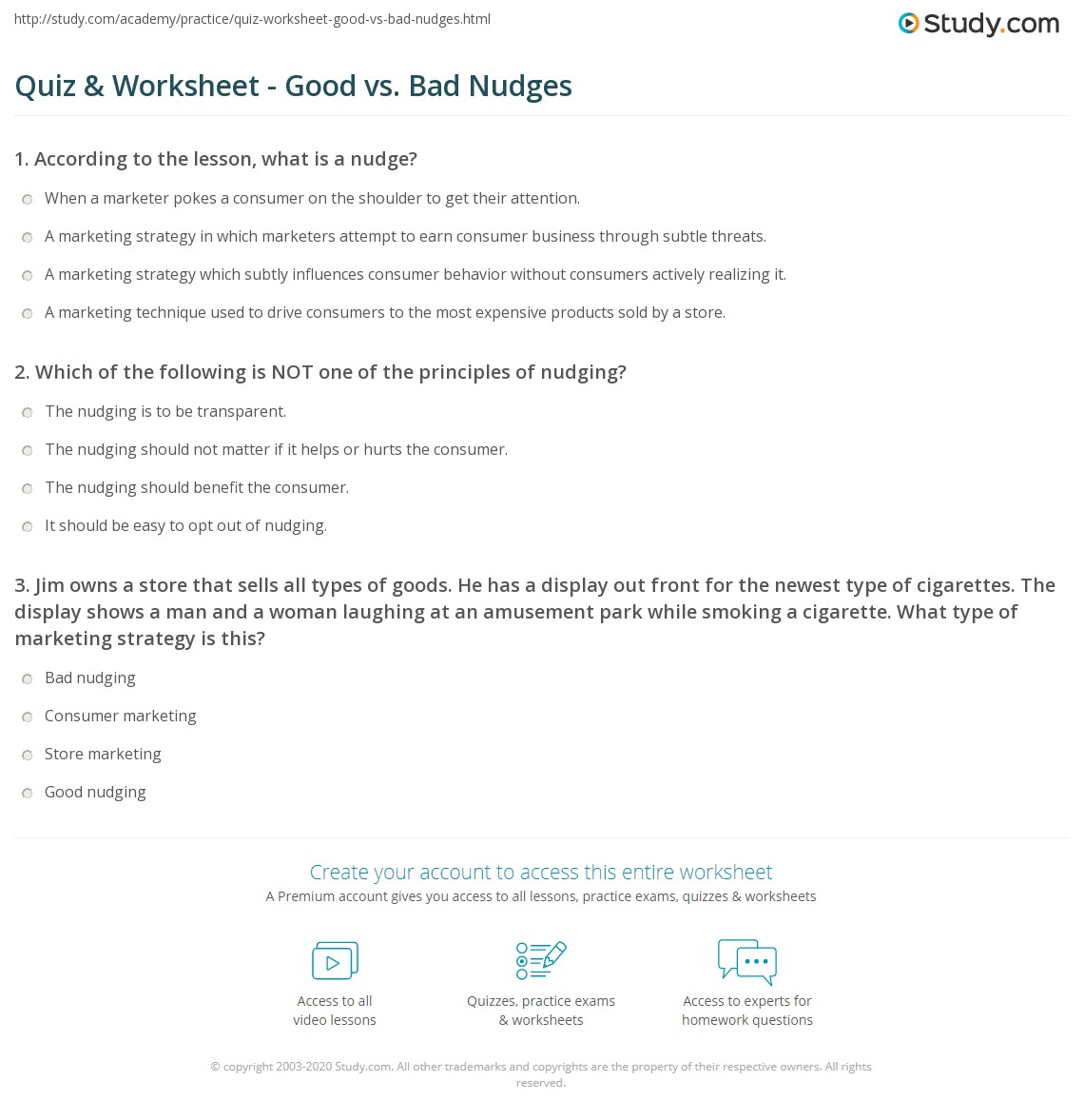 Quiz & Worksheet - Good vs. Bad Nudges | Study.com