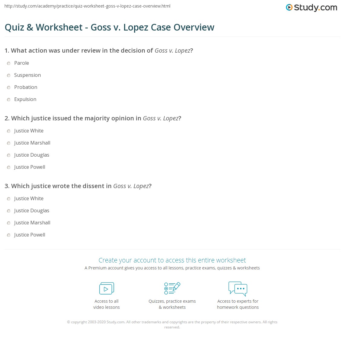 Quiz & Worksheet - Goss v. Lopez Case Overview | Study.com