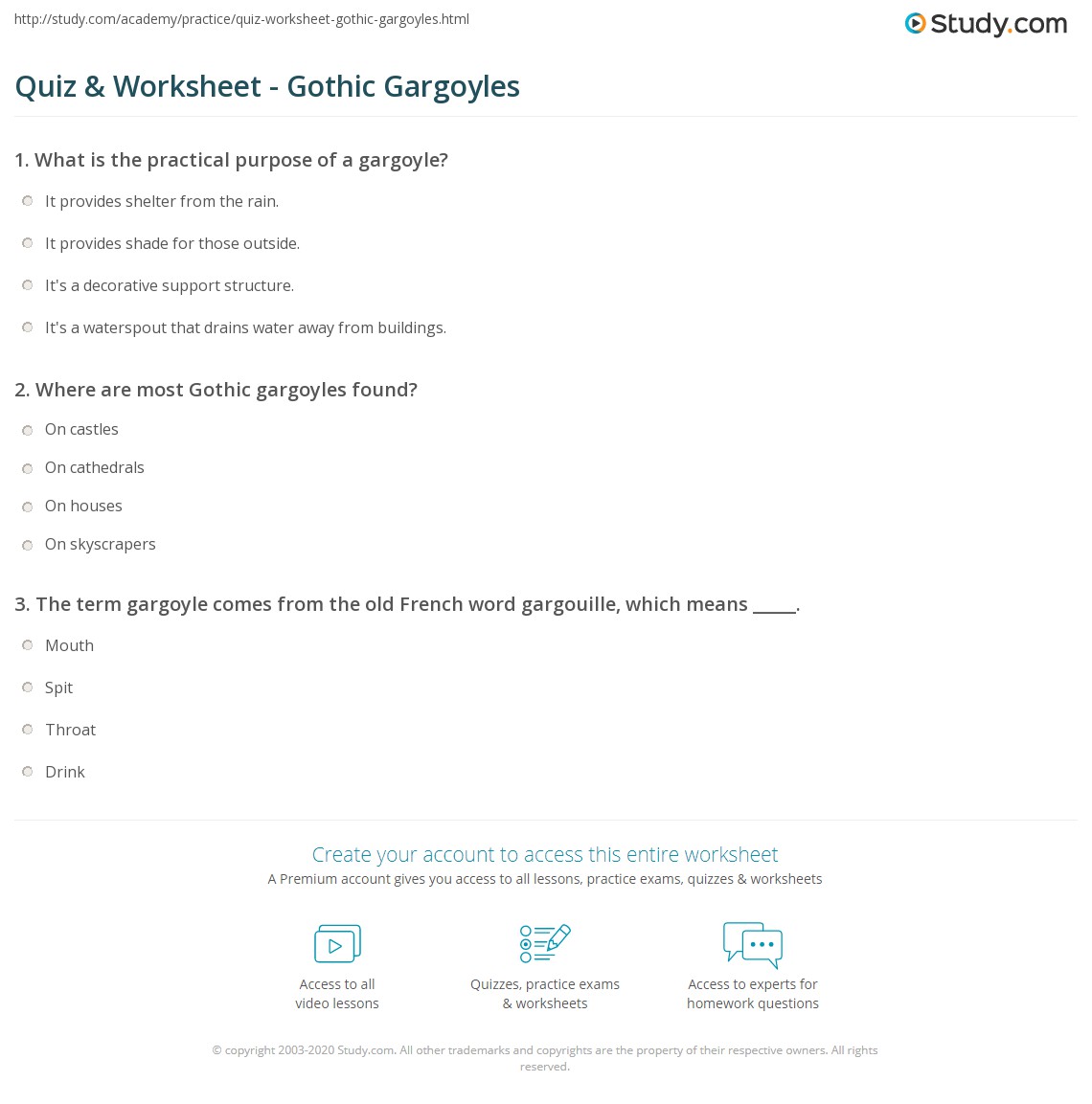 Quiz & Worksheet - Gothic Gargoyles | Study.com