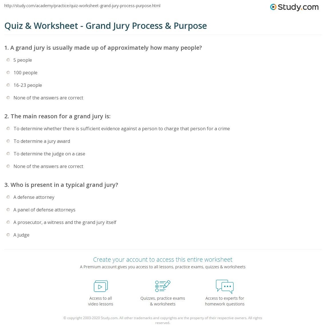 Quiz & Worksheet - Grand Jury Process & Purpose | Study.com