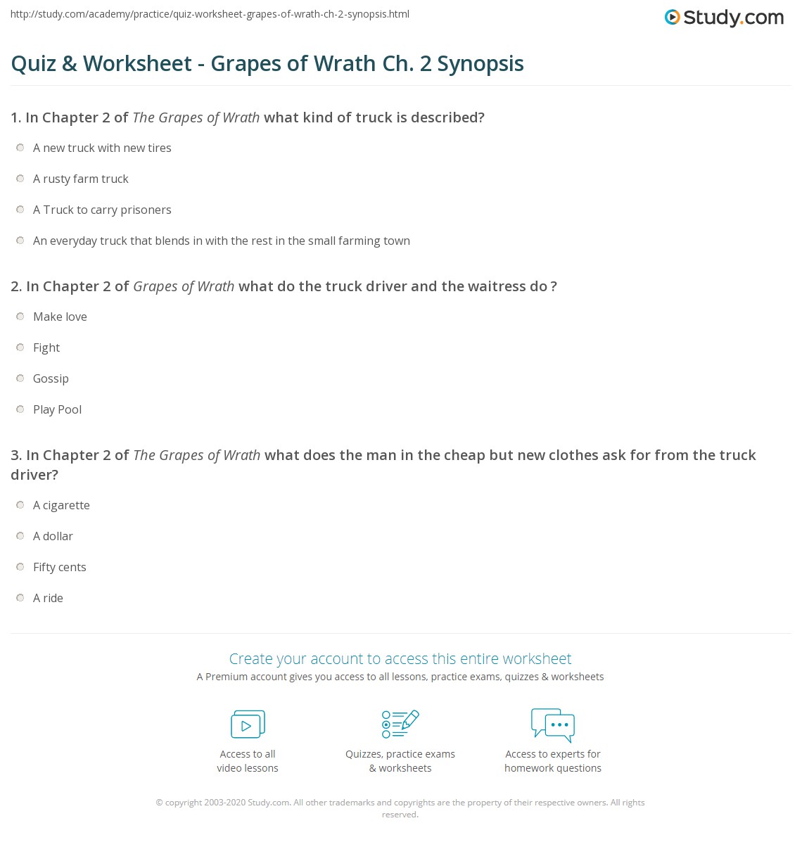 Quiz & Worksheet - Grapes of Wrath Ch. 2 Synopsis | Study.com