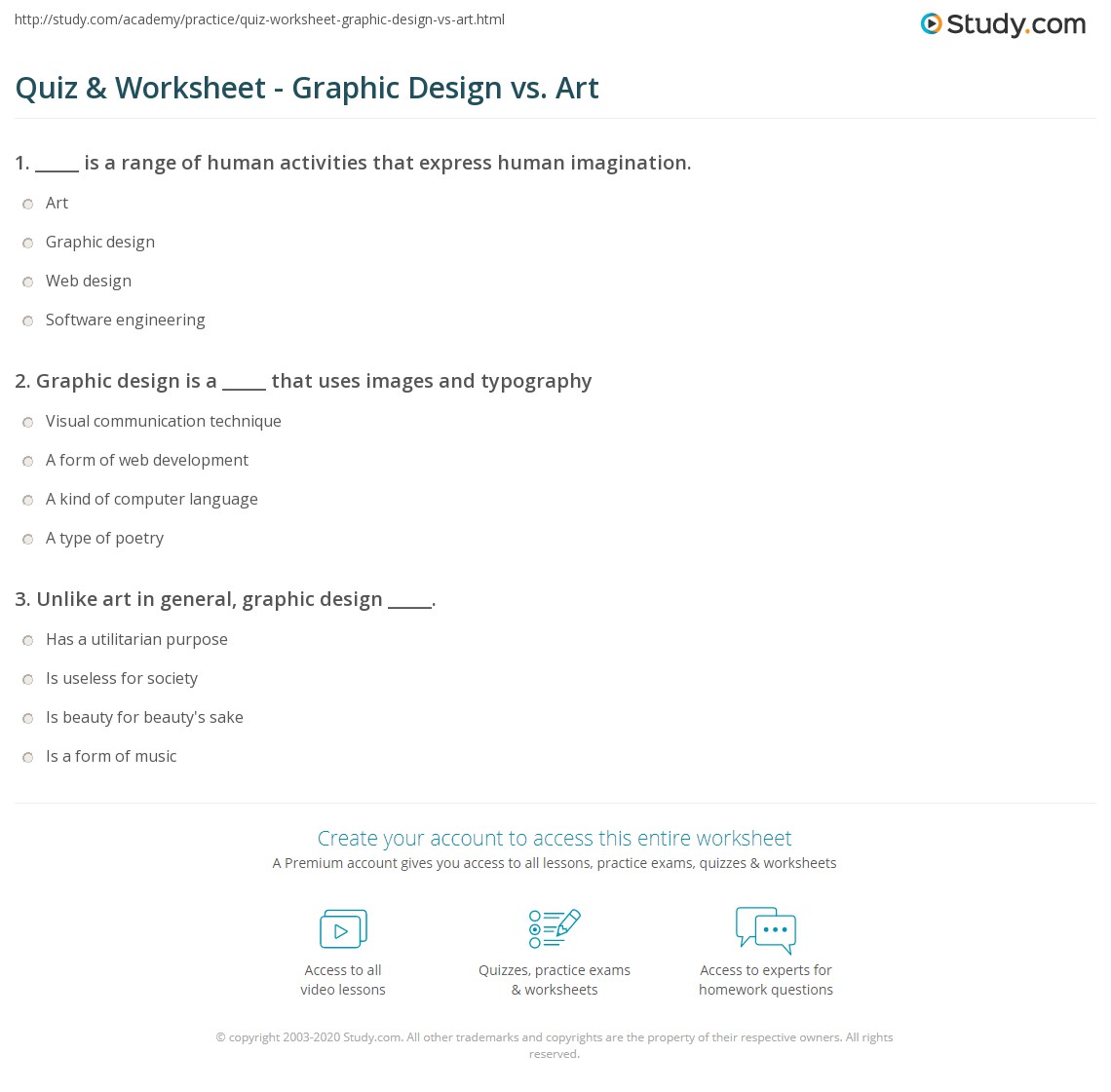 Quiz & Worksheet - Graphic Design vs. Art | Study.com