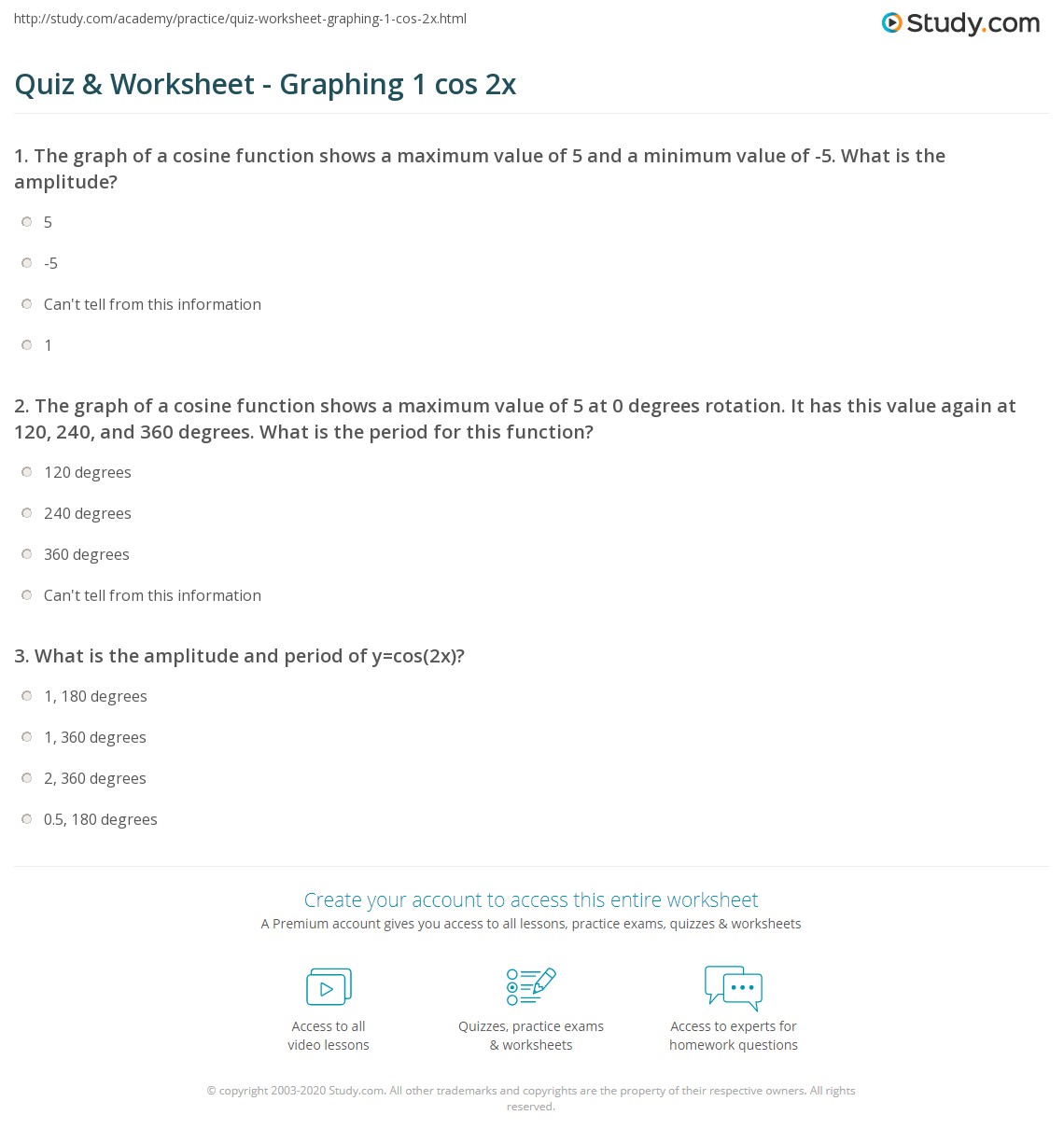 Quiz & Worksheet - Graphing 1 cos 2x | Study.com