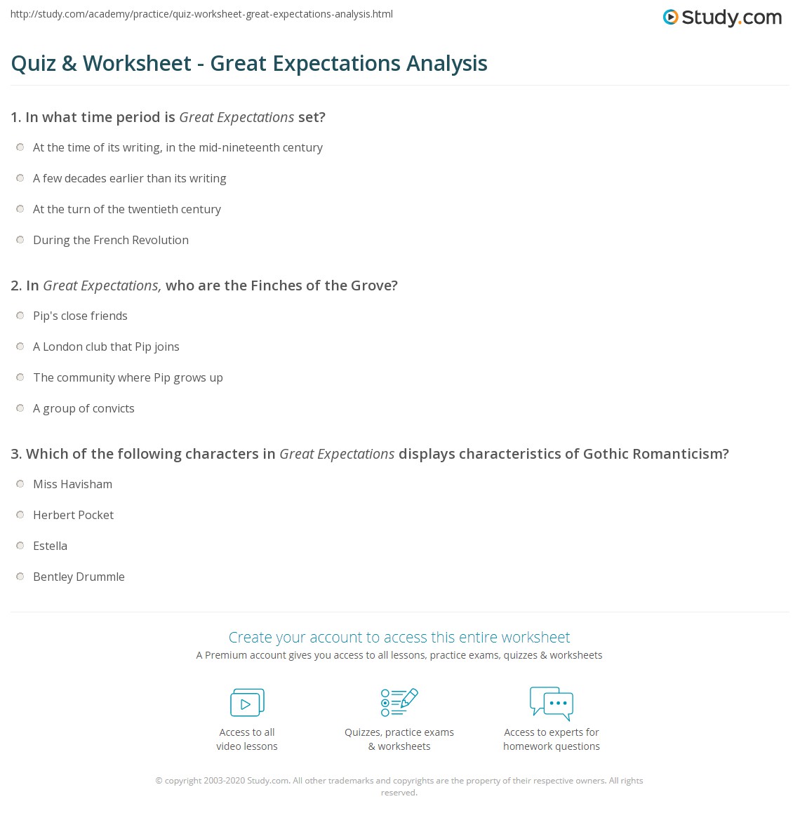 Quiz & Worksheet - Great Expectations Analysis | Study.com