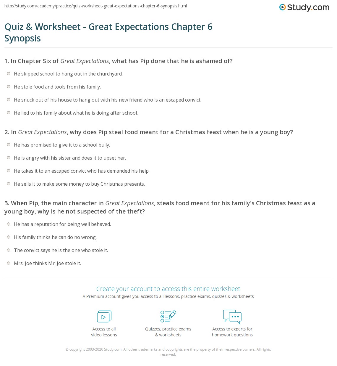 Quiz & Worksheet - Great Expectations Chapter 6 Synopsis | Study.com