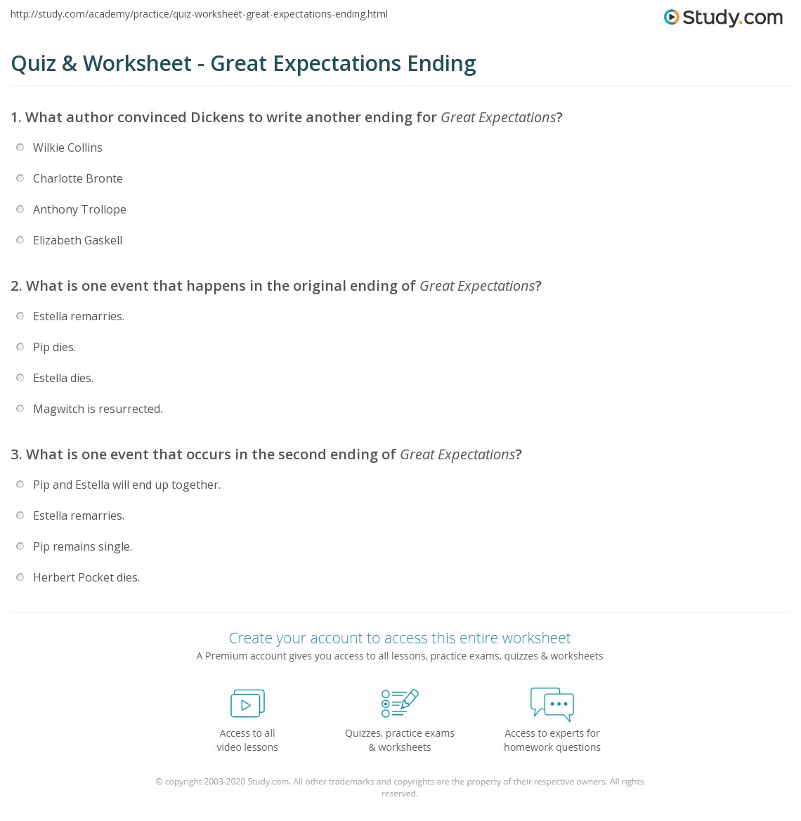 Quiz & Worksheet - Great Expectations Ending | Study.com