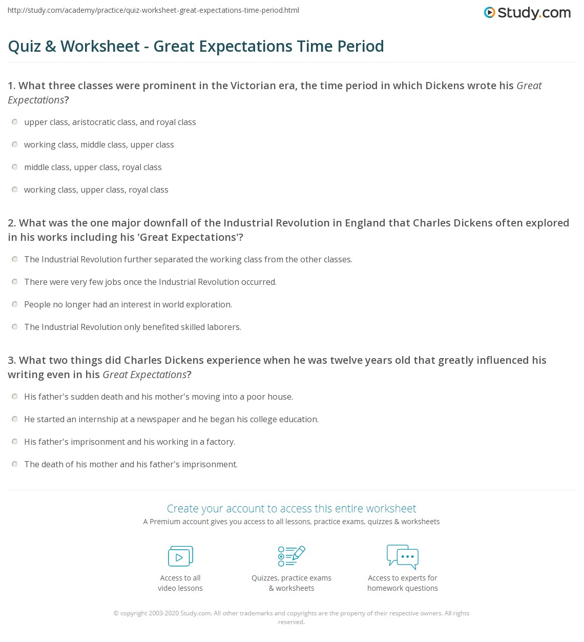 Quiz & Worksheet - Great Expectations Time Period | Study.com