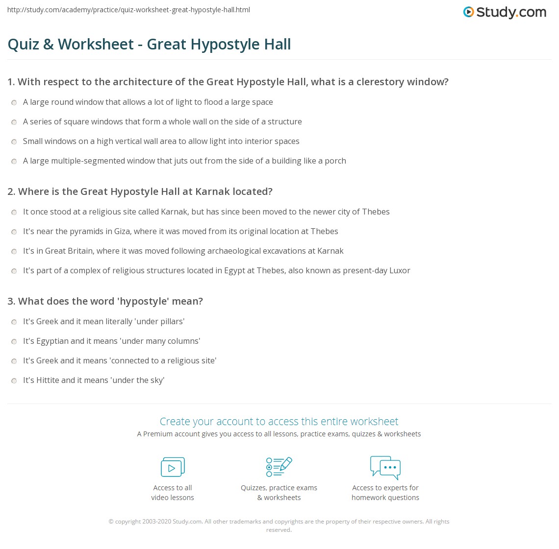 Quiz & Worksheet - Great Hypostyle Hall | Study.com