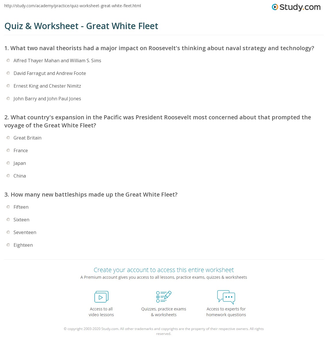 Quiz & Worksheet - Great White Fleet | Study.com