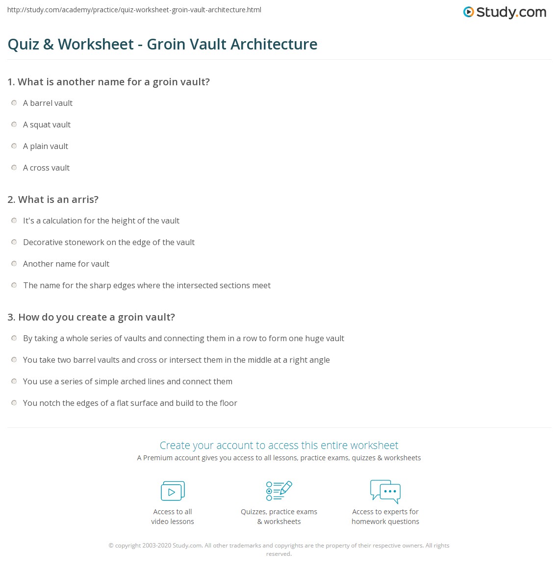 Quiz & Worksheet - Groin Vault Architecture | Study.com