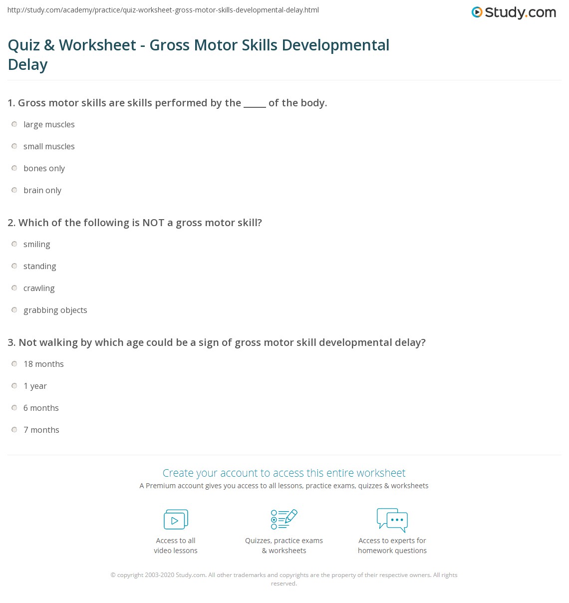 Quiz & Worksheet - Gross Motor Skills Developmental Delay | Study.com
