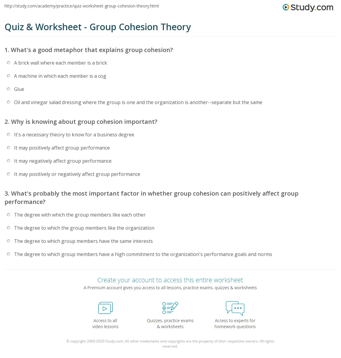 Quiz & Worksheet - Group Cohesion Theory | Study.com