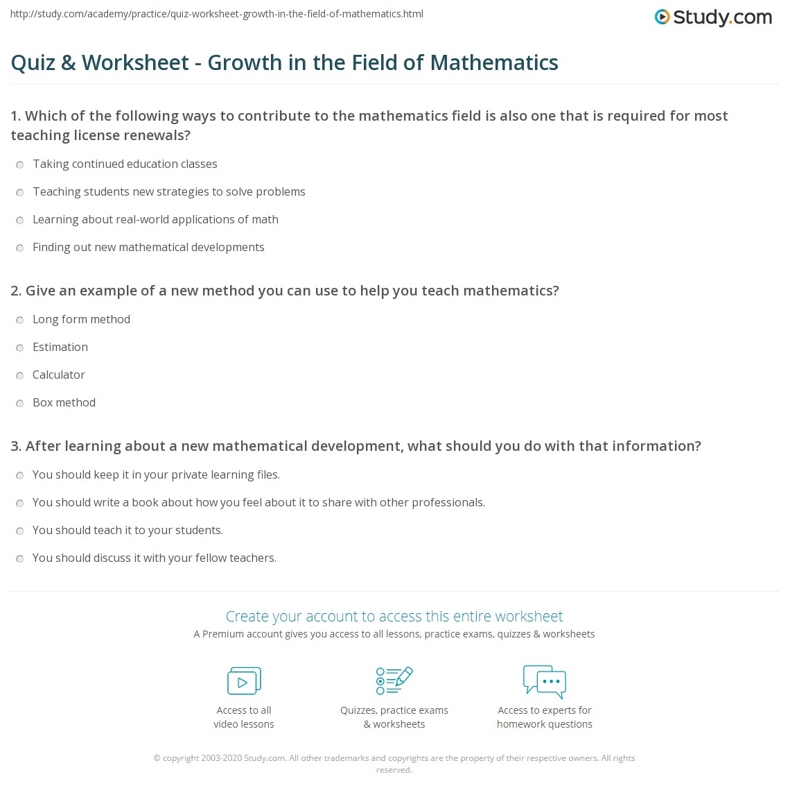 Quiz & Worksheet - Growth in the Field of Mathematics | Study.com