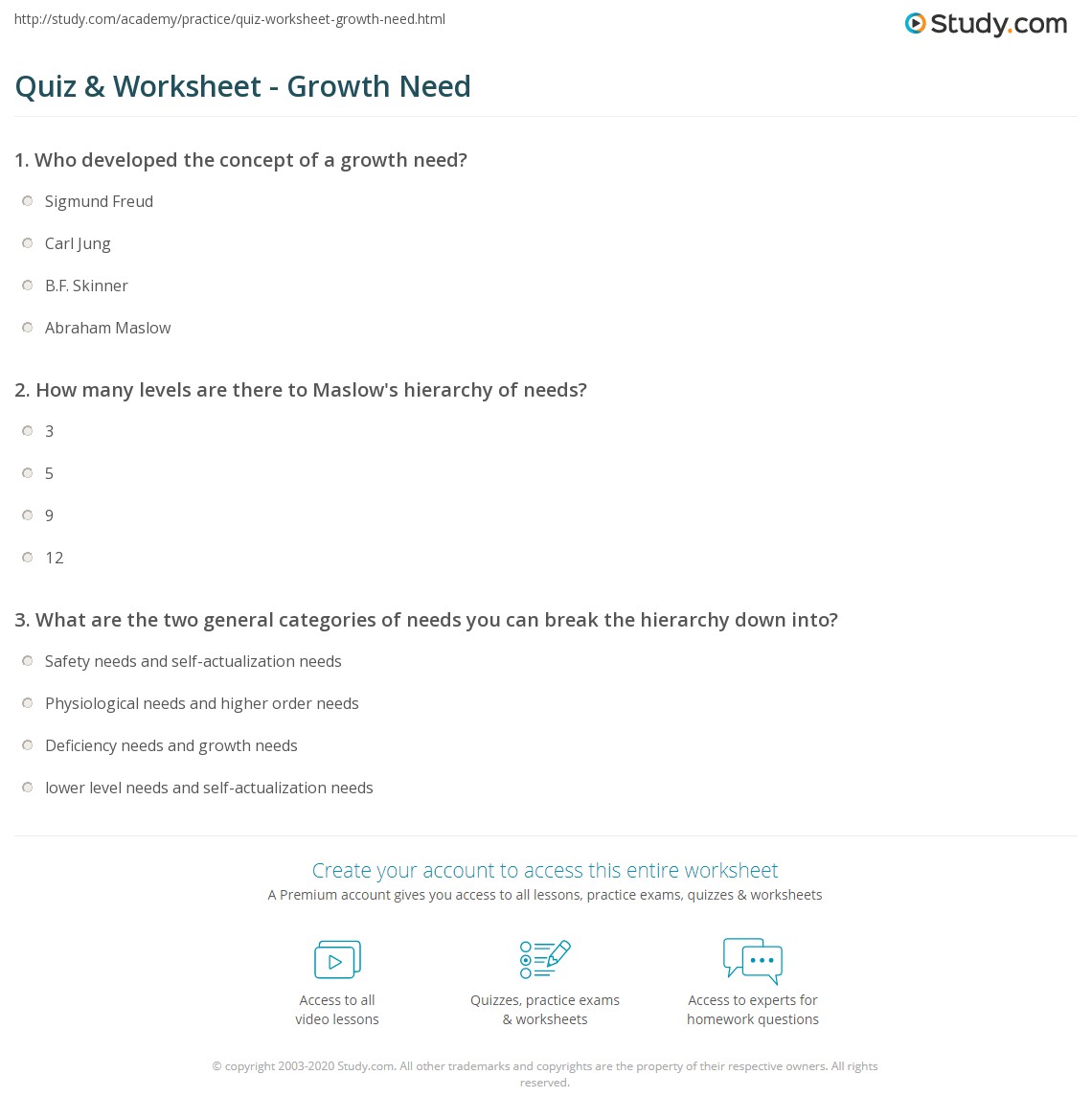 Quiz & Worksheet - Growth Need | Study.com