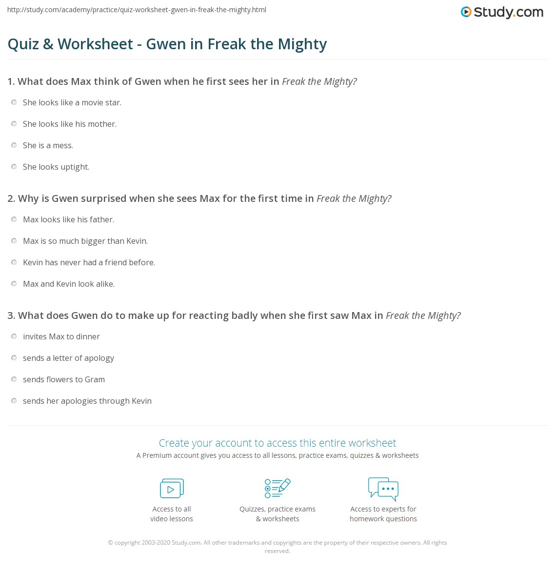 Quiz & Worksheet - Gwen in Freak the Mighty | Study.com