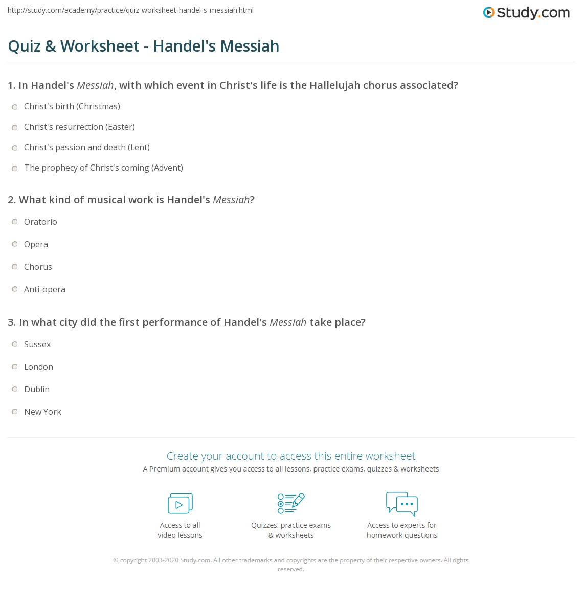 Quiz & Worksheet - Handel's Messiah | Study.com