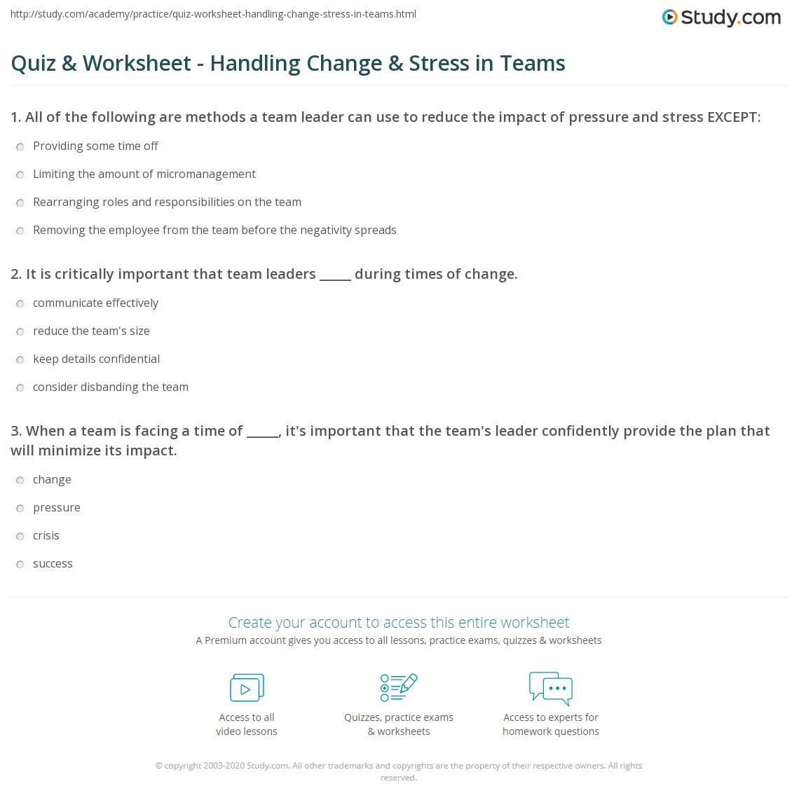 Quiz & Worksheet - Handling Change & Stress in Teams | Study.com